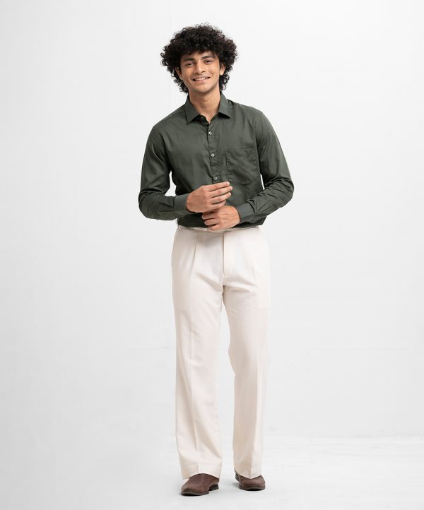 Green Cotton Long Sleeve Formal Shirt