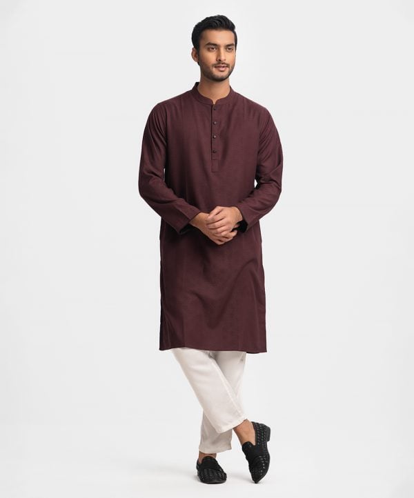 Maroon Jacquard Fitted Panjabi