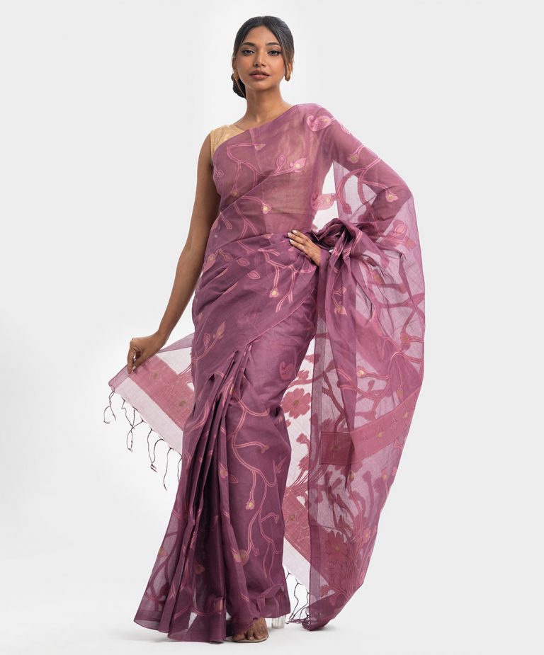Home Shop Women Collection Ethnic Wear Purple Cotton Saree